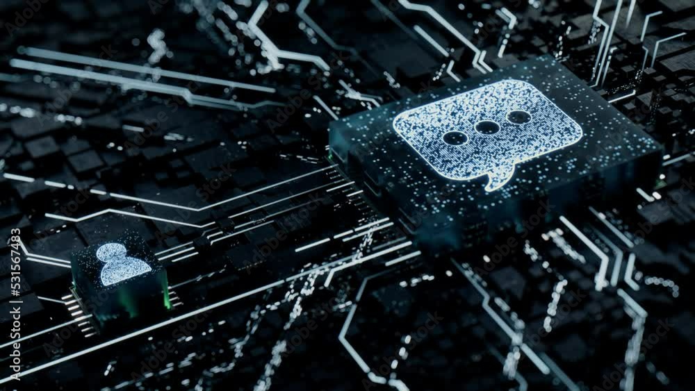 Text Technology Concept with sms symbol on a Microchip. White Neon Data ...