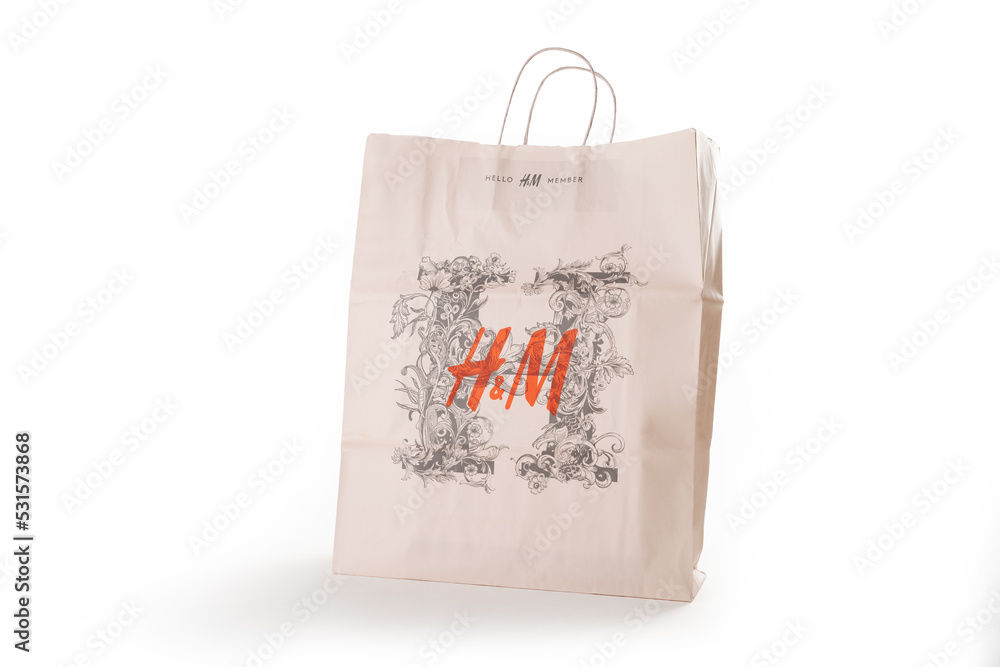Patterned HM paper bag from famous swedish fast-fashion clothing brand ...