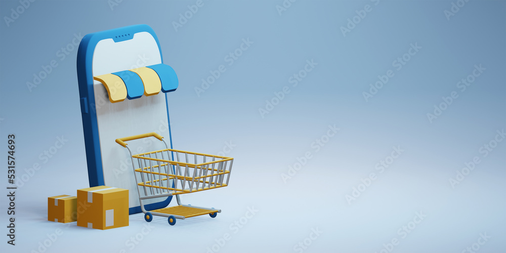 Horizontal 3D web banner templates for online shopping scene featuring ...