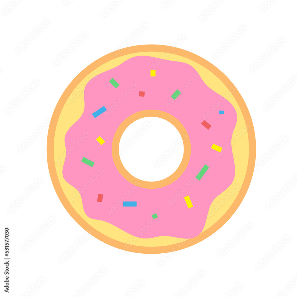 Hand-drawn cute isolated clipart illustration of donut with pink icing ...