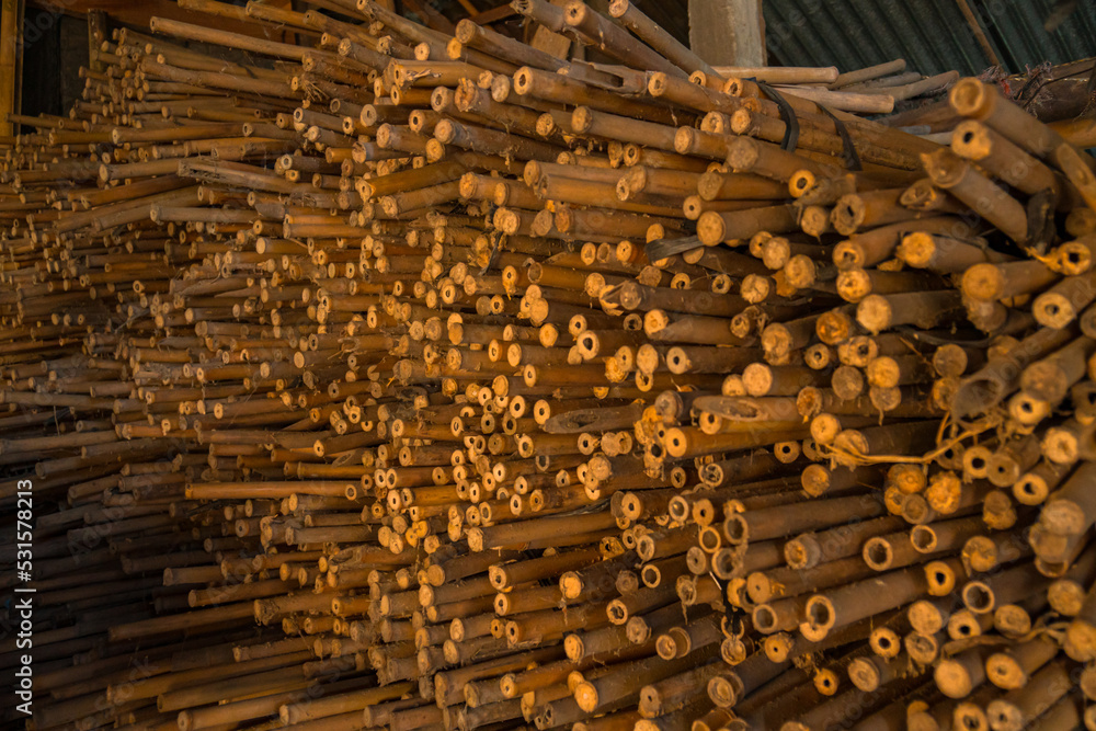 Stockfoto Piles of young and small pieces of bamboo that will be ...