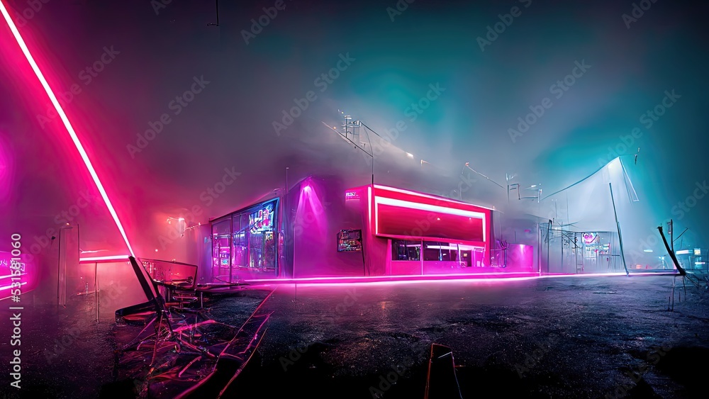 A futuristic gas station. A live concert venue where the music begins ...