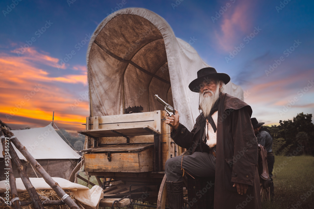 Oldest smart cowboy man wearing western style suite with cowboy hat ...