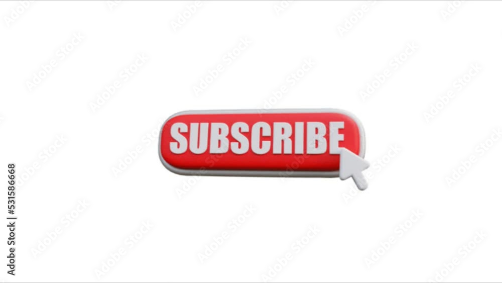 3d subscribe button for YouTube channel on white background, animation ...