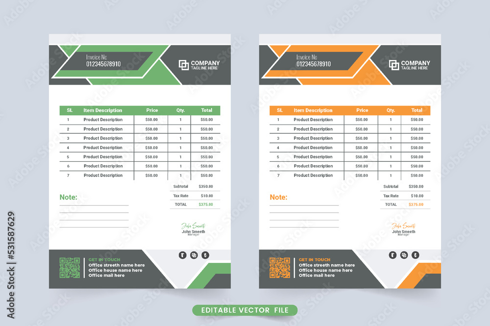 Modern business invoice and payment voucher design with abstract shapes ...