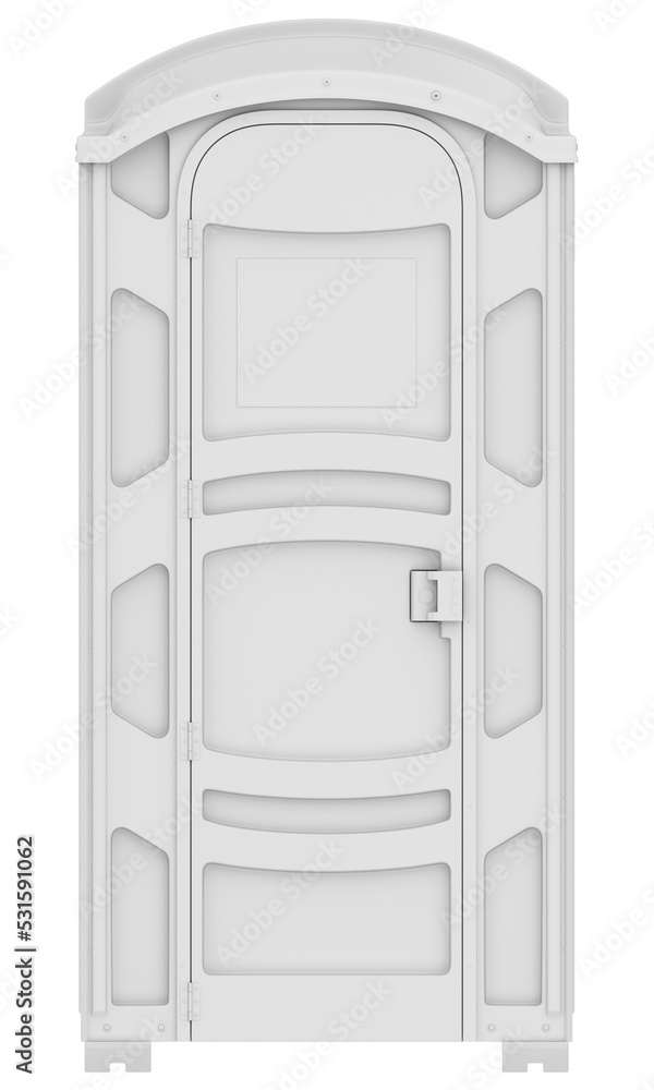 Clay render of front view of mobile portable plastic toilet isolated on ...