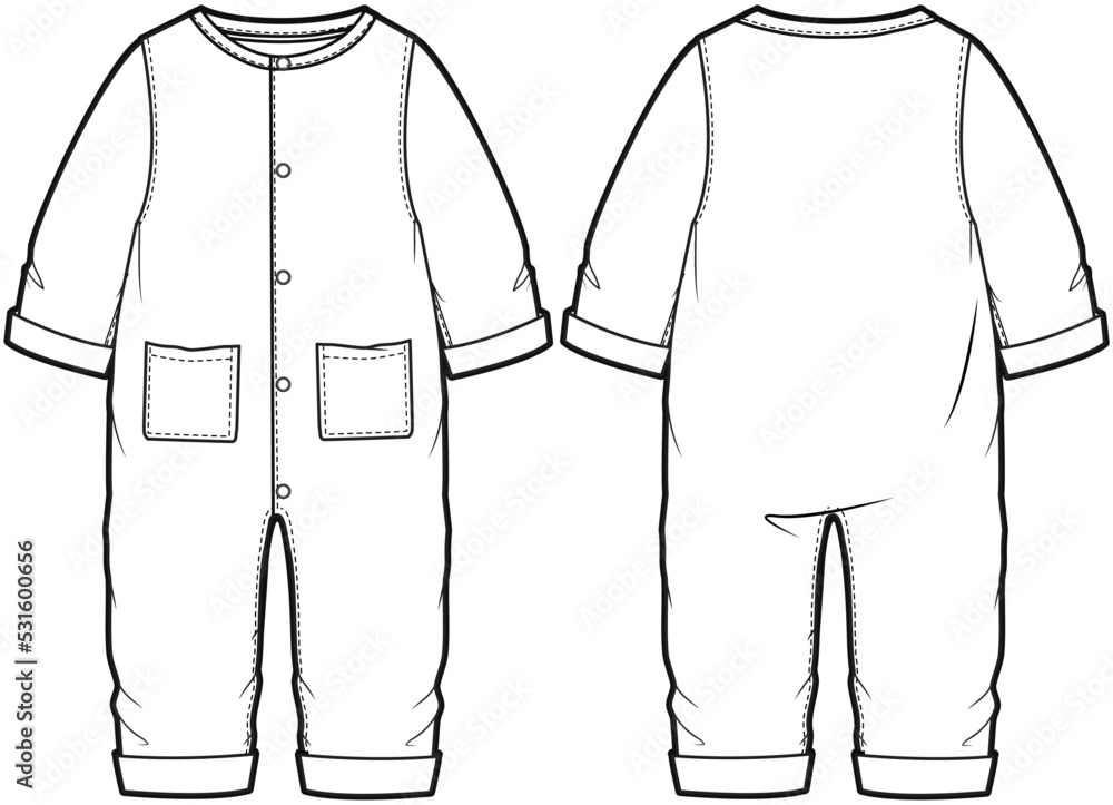 Infant Boiler Suit Dungaree Dress Front and Back View. Fashion ...