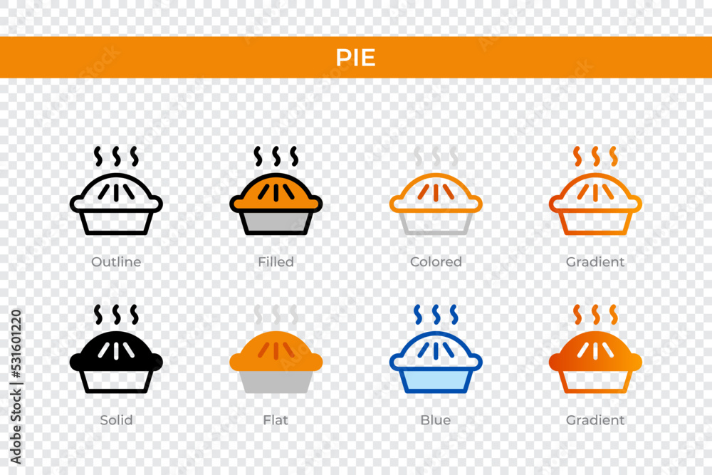 pie icon in different style. pie vector icons designed in outline ...