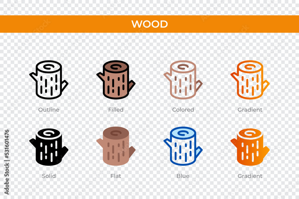 wood icon in different style. wood vector icons designed in outline ...