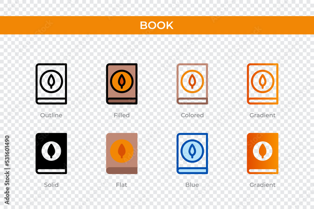 book icon in different style. book vector icons designed in outline ...