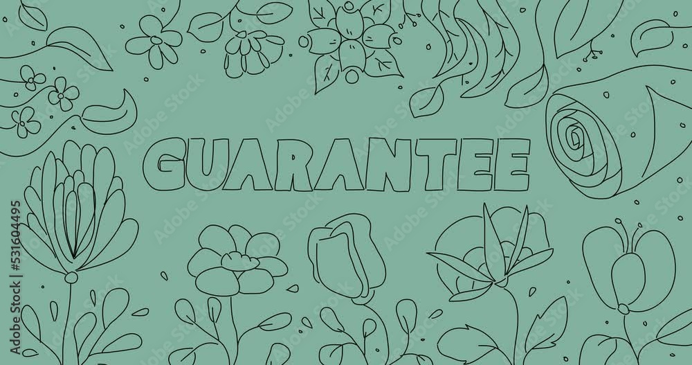 Flower line art background with Guarantee text. Wildflower cartoon ...
