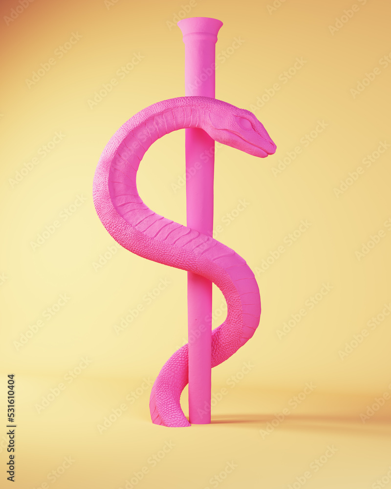 Pink Medical Symbol Egyptian Serpent Snake Staff Rod of Asclepius with ...