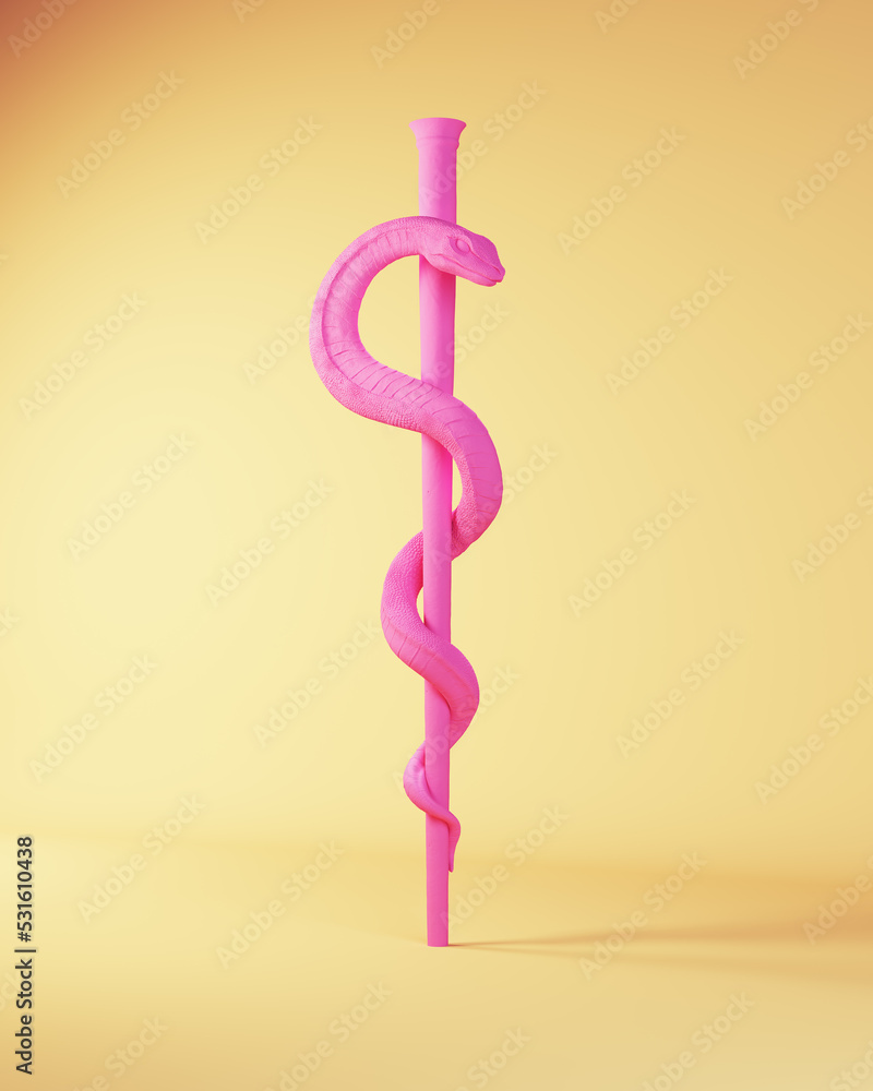 Pink Medical Symbol Egyptian Serpent Snake Staff Rod of Asclepius with ...
