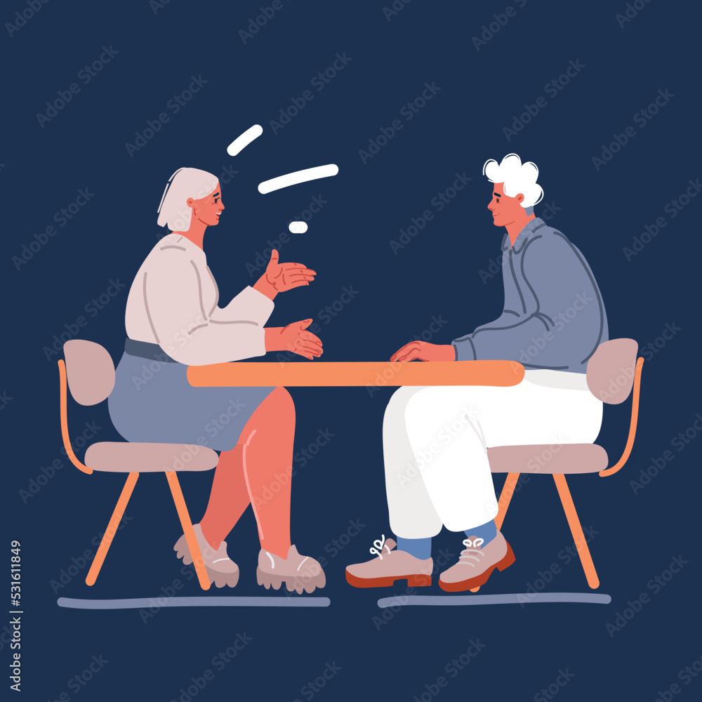 Cartoon vector illustration of business people are sitting at the table ...