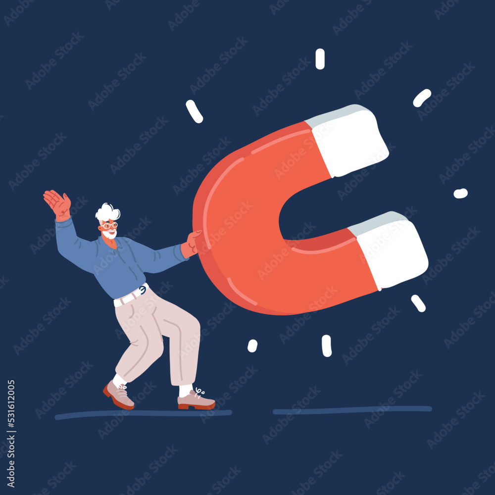 Cartoon vector illustration of man in suit holding a strong magnet ...