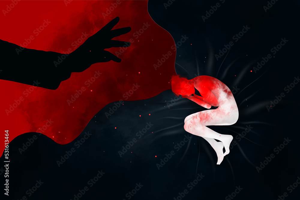 Depression, silhouette of a girl in a fetal position. A symbol of ...