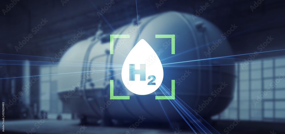 Hydrogen fuel concept. Fuel cell. Wide angle visual for banners or ...