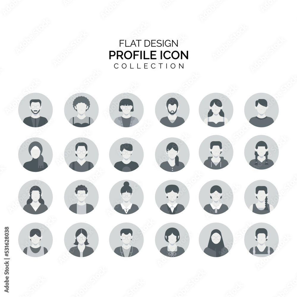 Flat design profile icon collection. Profile avatar design pack. Stock ... Flat design profile icon collection. Profile avatar design pack. Stock ...