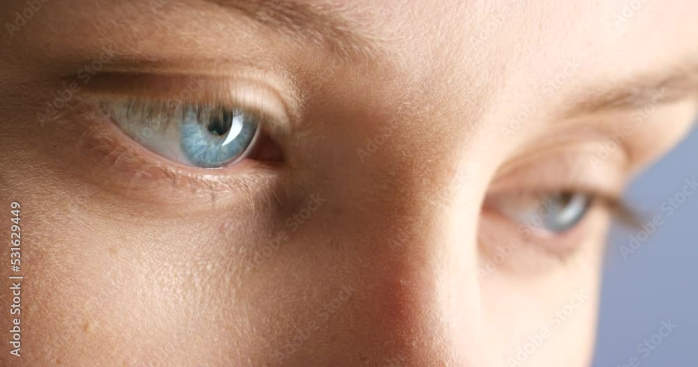 Blue eyes, vision and woman with mental health, sad and thinking of ...