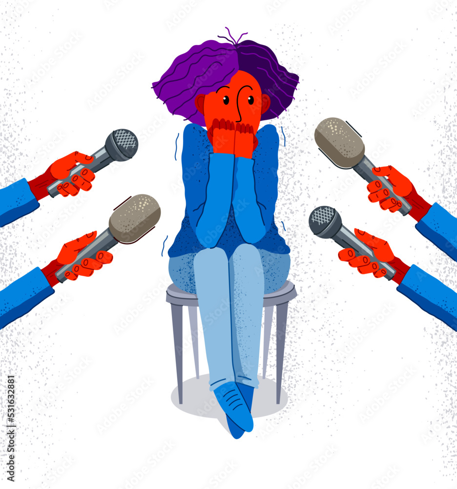Glossophobia fear of public speech vector illustration, girl surrounded ...