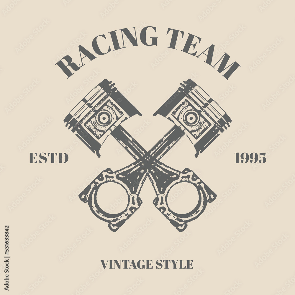 Vetor de Logo crossed pistons hand drawn illustration with retro ...
