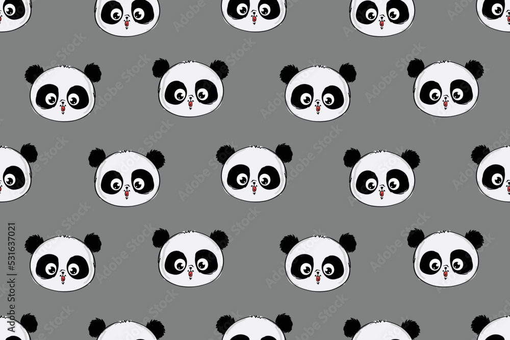 Cute panda cartoon drawing vector illustration. Seamless pattern ...