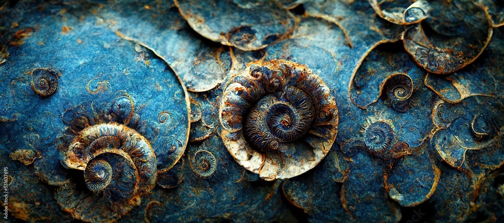Elaborate and unique calcified ammonite sea shell spirals embedded into ...