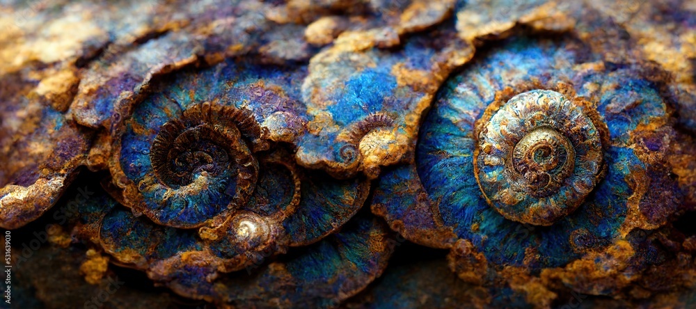 Elaborate and unique calcified ammonite sea shell spirals embedded into ...