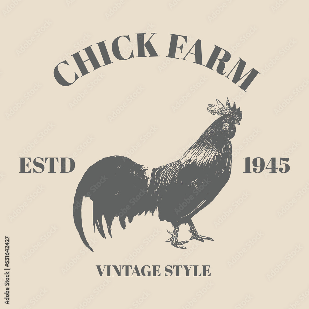Logo Chicken vintage illustration. Vector hen what standing side view ...