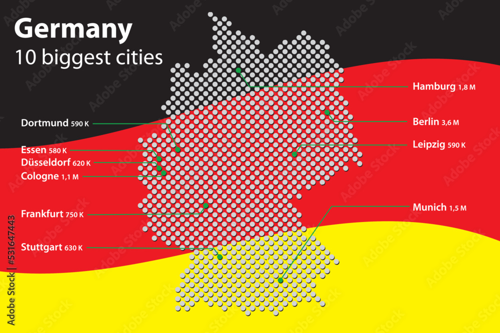 Stylized dotted vector Germany map. Infographic with 10 biggest cities ...