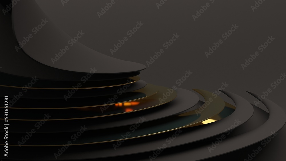 Abstract gold on black wallpaper 3d render. Elegant dark luxury ...
