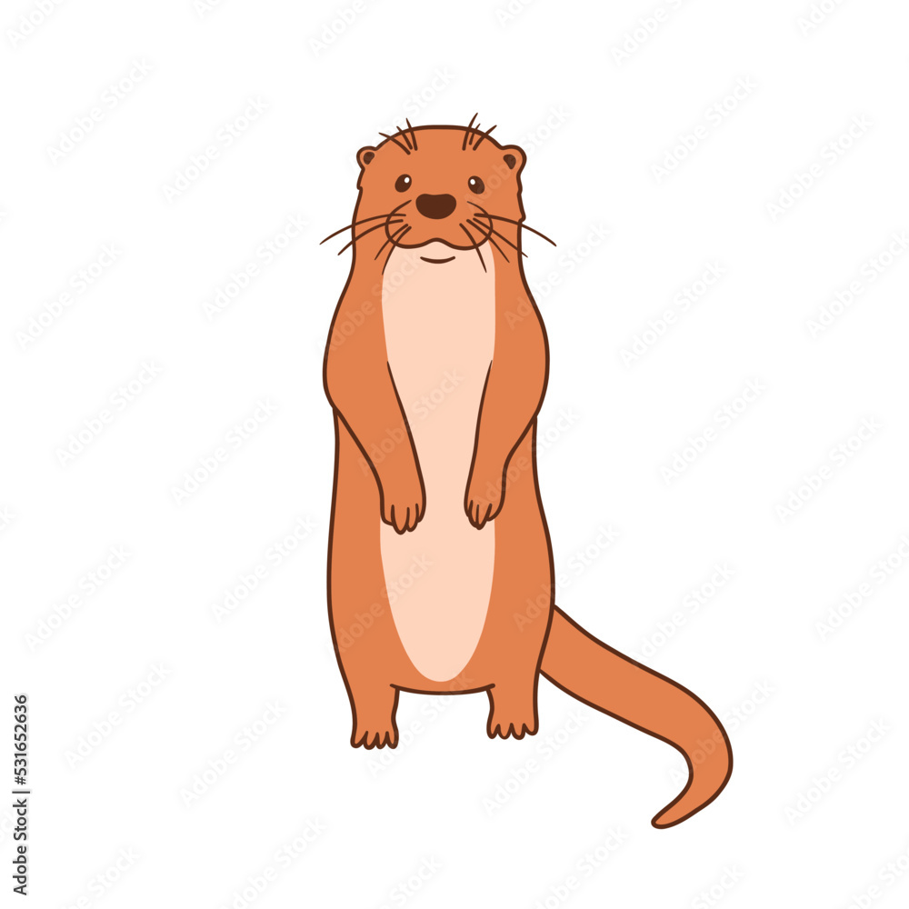 Cute otter, vector flat cartoon illustration isolated on white ...
