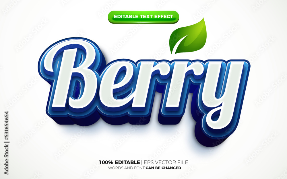 fresh blue berry nature 3d logo template editable text effect style ...