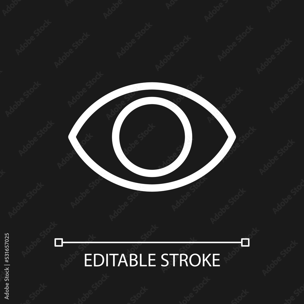 Eye pixel perfect white linear ui icon for dark theme. Part of human ...
