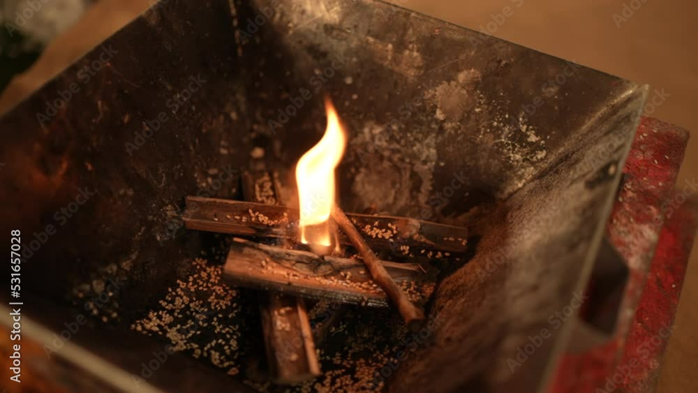 Agni Kund which a traditional fire pit of Indian culture is being used ...