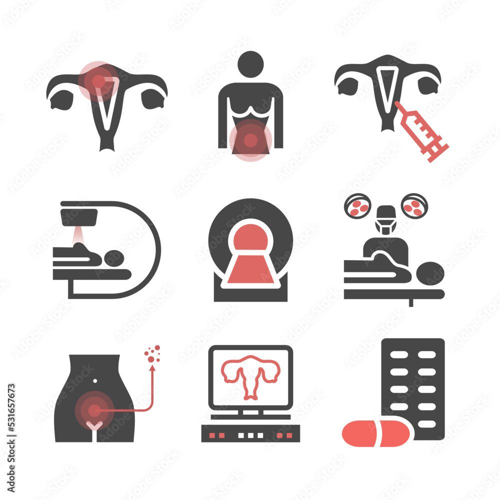 Cervical Cancer. Symptoms, Causes, Treatment. Icons set. Vector signs ...