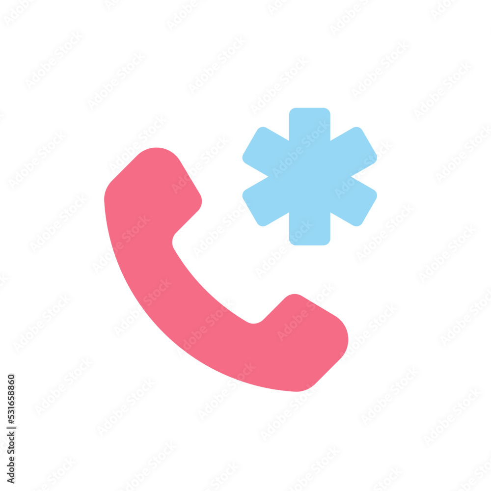 Calling emergency flat color ui icon. Urgent first aid. Contact medical ...