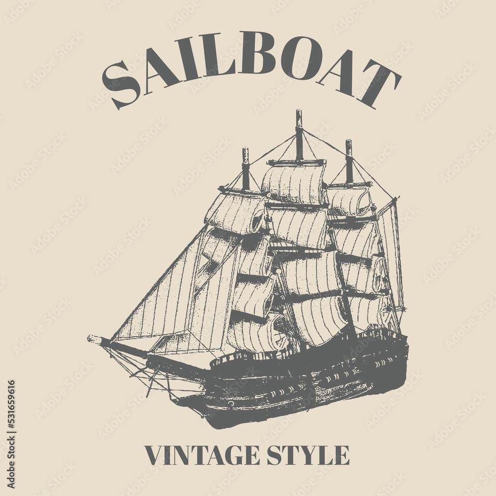 logo old ship abstract hand drawn background with vintage sailing ship ...