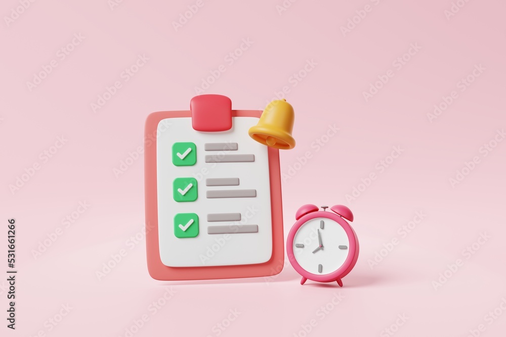 Pink clipboard with checklist paper sheet green checkbox correct check ...