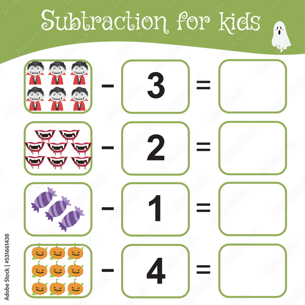 Mathematic worksheet for toddlers and preschool children. Subtraction ...