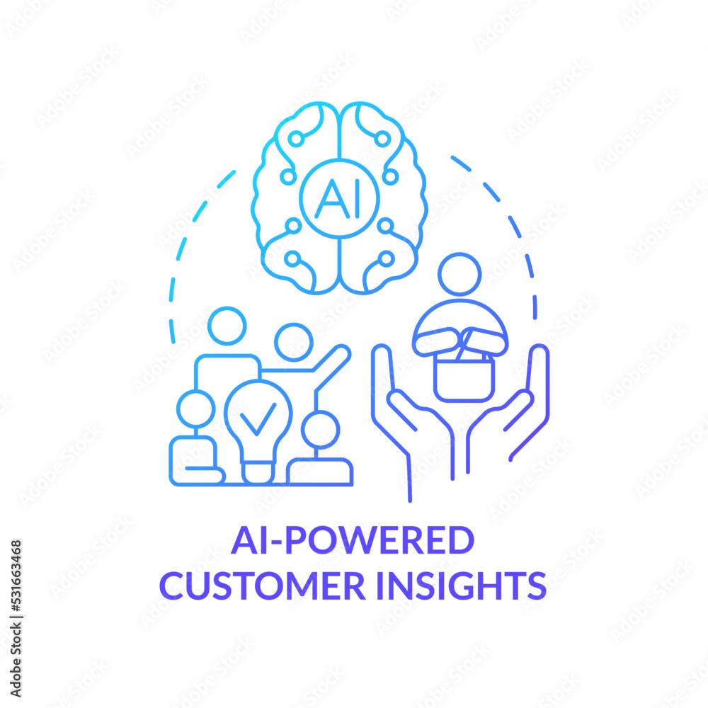 AI powered customer insights blue gradient concept icon. Technology integration in marketing ...