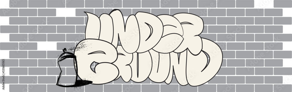 Brick wall with graffiti. Underground graffiti text vector illustration ...