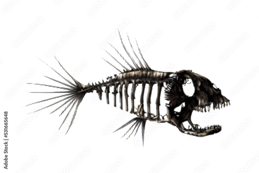 Fantastic fish skeleton. Sea monster. Halftone Vector illustration ...