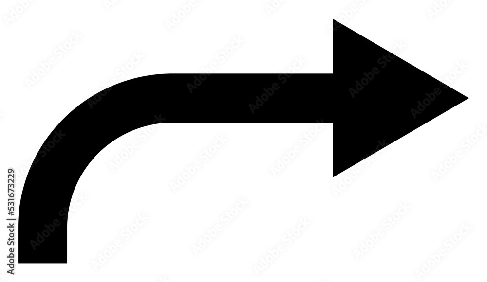 Right turn arrow icon. Curved black arrow pointer indicating right turn ...