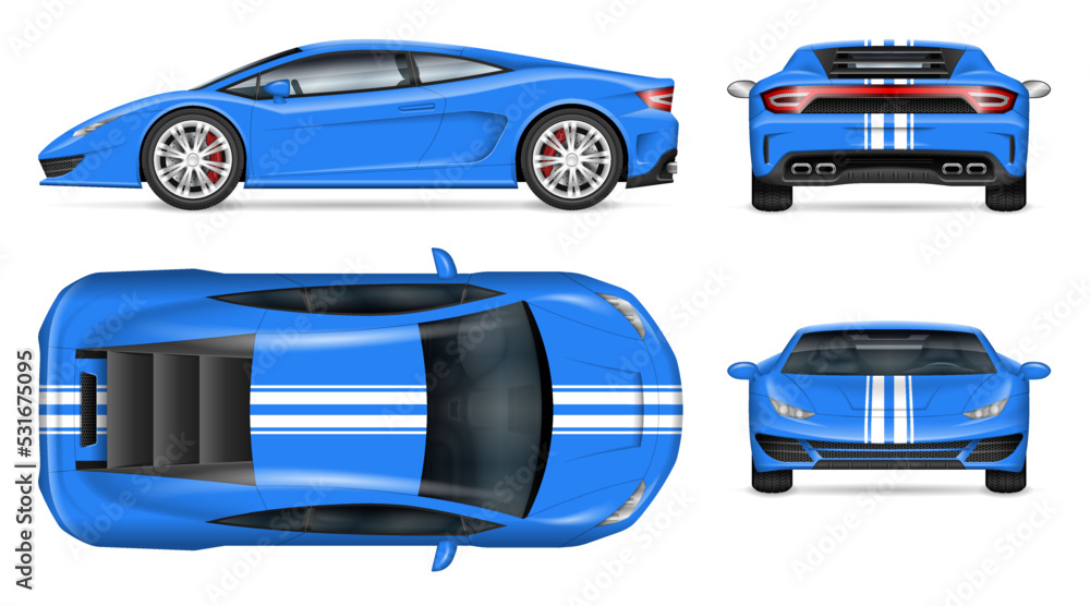 Sports car vector mockup on white background for vehicle branding ...