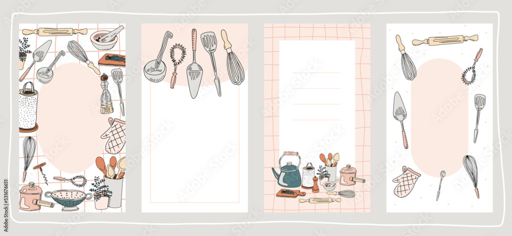 Set of social media stories templates. Cooking and culinary concept ...