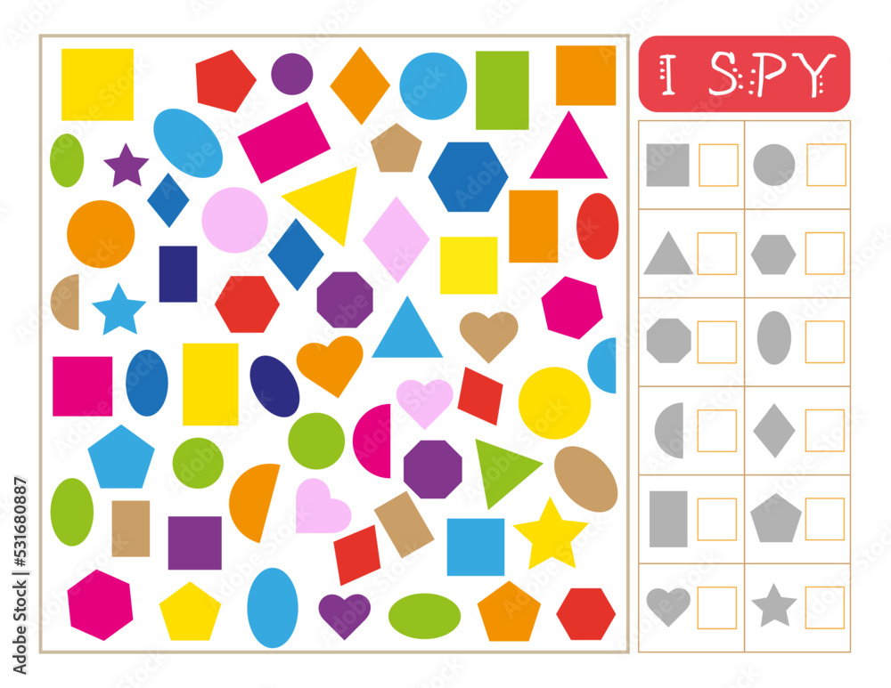 How many. I spy game for kids. 2d shapes. Counting activity. Back to ...