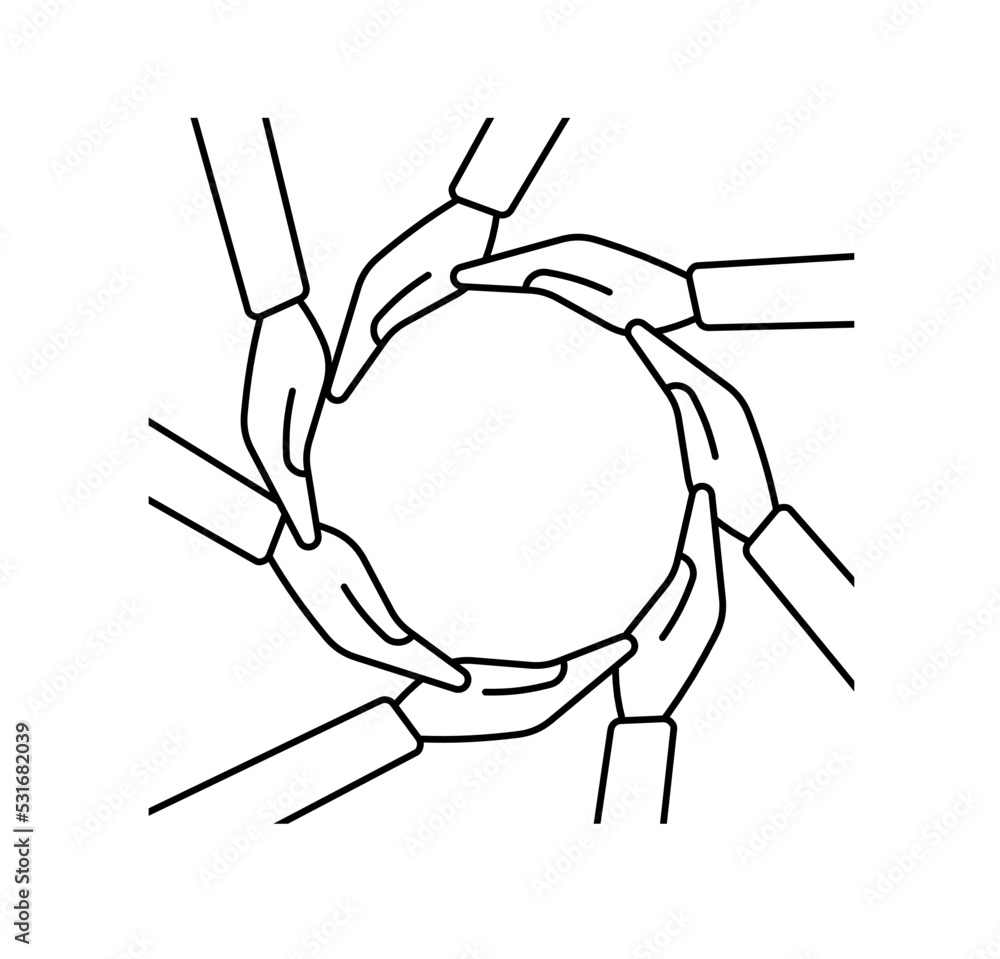 Inclusion, equality and diversity icon. Hands form a circle. Line ...