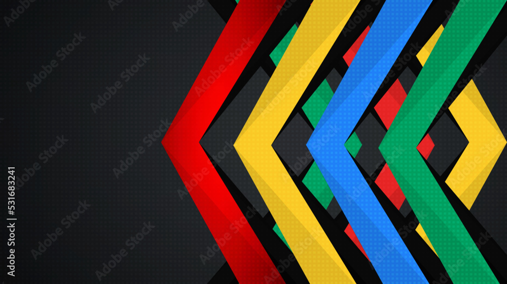 Geometry Geometry shapes red, yellow, blue and green lines on dark ...