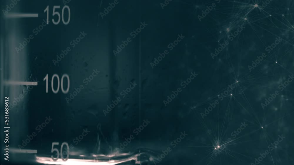 Chemical laboratory glass test tube beaker flask filled with water on ...